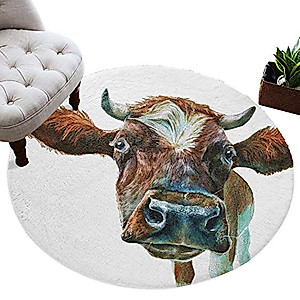 Fantasy Staring Round Fluffy Area Rugs for Living Room Kids Room- Western Texas Farm Animals Cattle Contemporary Rug Soft Throw Rug Modern Home Decor Carpet, 5ft