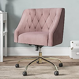 BELLEZE Modern Home Office Chair, Rolling Swivel Desk Chair, Upholstered Velvet Accent Chair, Stylish Comfy Vanity Chair, Adjustable Height - Braelynn (Pink)