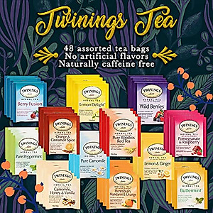 Twinings Tea Sampler Set 12 Flavors Assortment 48 Assorted Tea Bags with 20 Honey Sticks for Tea, Straws and Naturally Caffeine Free Herbal Tea Set…