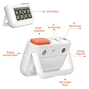Digital Kitchen Timer, 2 Pack Magnetic Countdown Timer, Big Digits & Adjustable Volume, Timer for Cooking & for Kids , Classroom Timers for Teachers with Large LCD Display