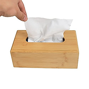 Bamboo Tissue Box Cover Rectangular Facial Tissue Holder for Office Home 9.1 x 3.1 x 4.7 inch