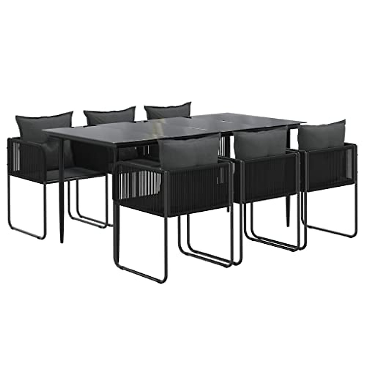 WFAUIBR Dining Set 7 Piece Patio， Patio Furniture Set ，Lawn Chairs Set ，The Patio Set is Perfect for a Small Backyard or Balcony, and Serves as a Relaxing Place to Enjoy time Outdoors，Black/B
