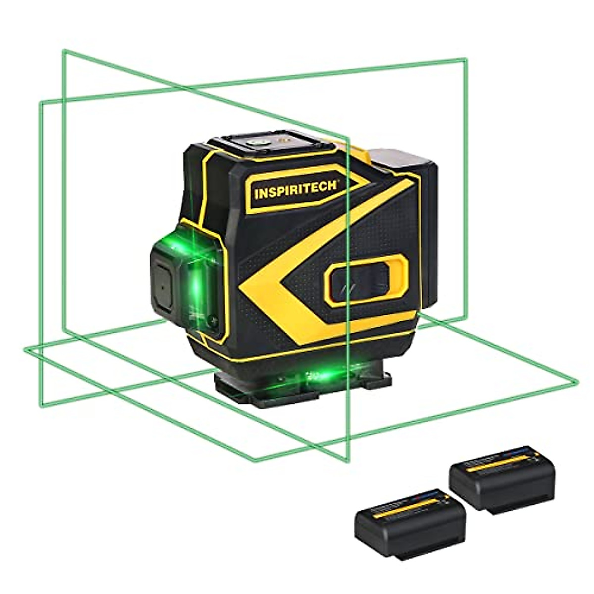 INSPIRITECH Tile Laser Level Self Leveling 3D Alignment Guide,3x360° Horizontal Vertical 12 Cross Lines, Green Beam Lazer Leveler Tool for Floor Ceiling Wall with 2 Lithium Batteries