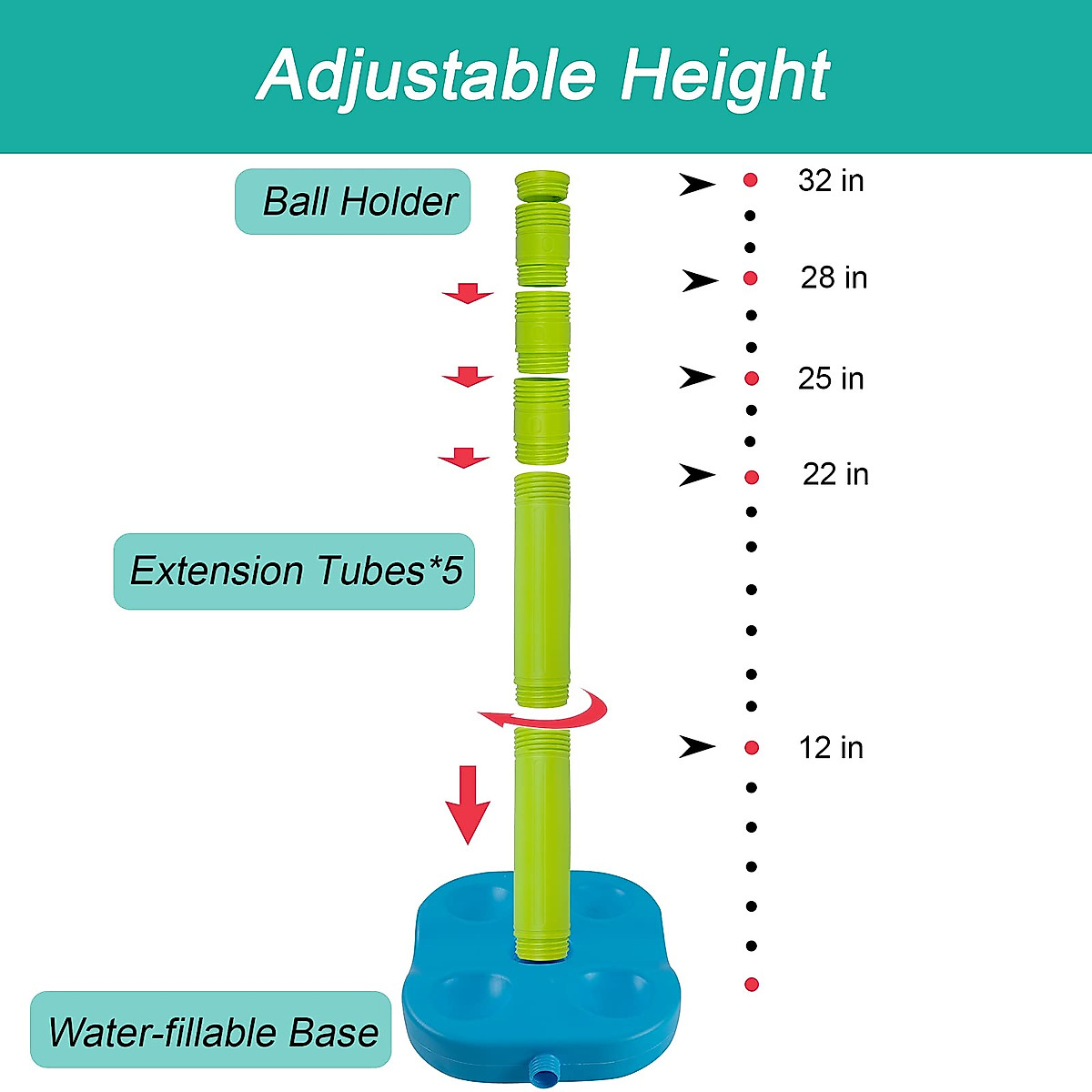 Liberry Adjustable T-Ball Set for Kids and Toddlers, Includes Kids Baseball Bat, Adjustable Height Tee Ball Stand, 4 Balls and Weighted Base, Sports Game Toy Gift for Boys Girls