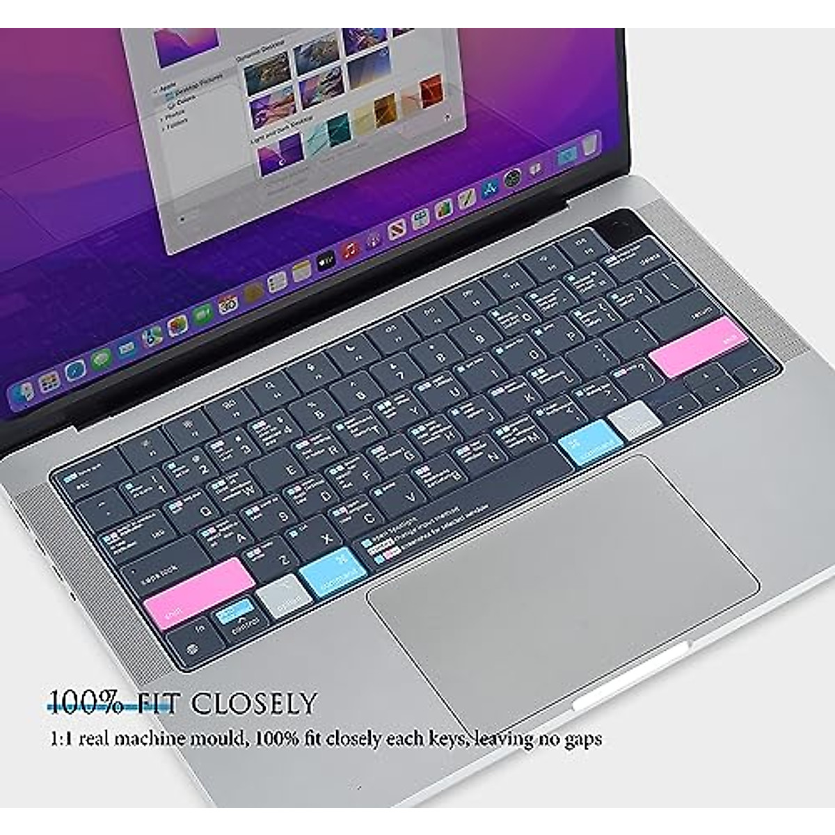 Keyboard Cover Skin with Mac OS X Shortcut Hotkey Compatible with 2023 2022 MacBook Air M2 Chip 13.6 Inch Model A2681, Apple MacBook Air 13.6" Keyboard Protector - Full Grey&Pink