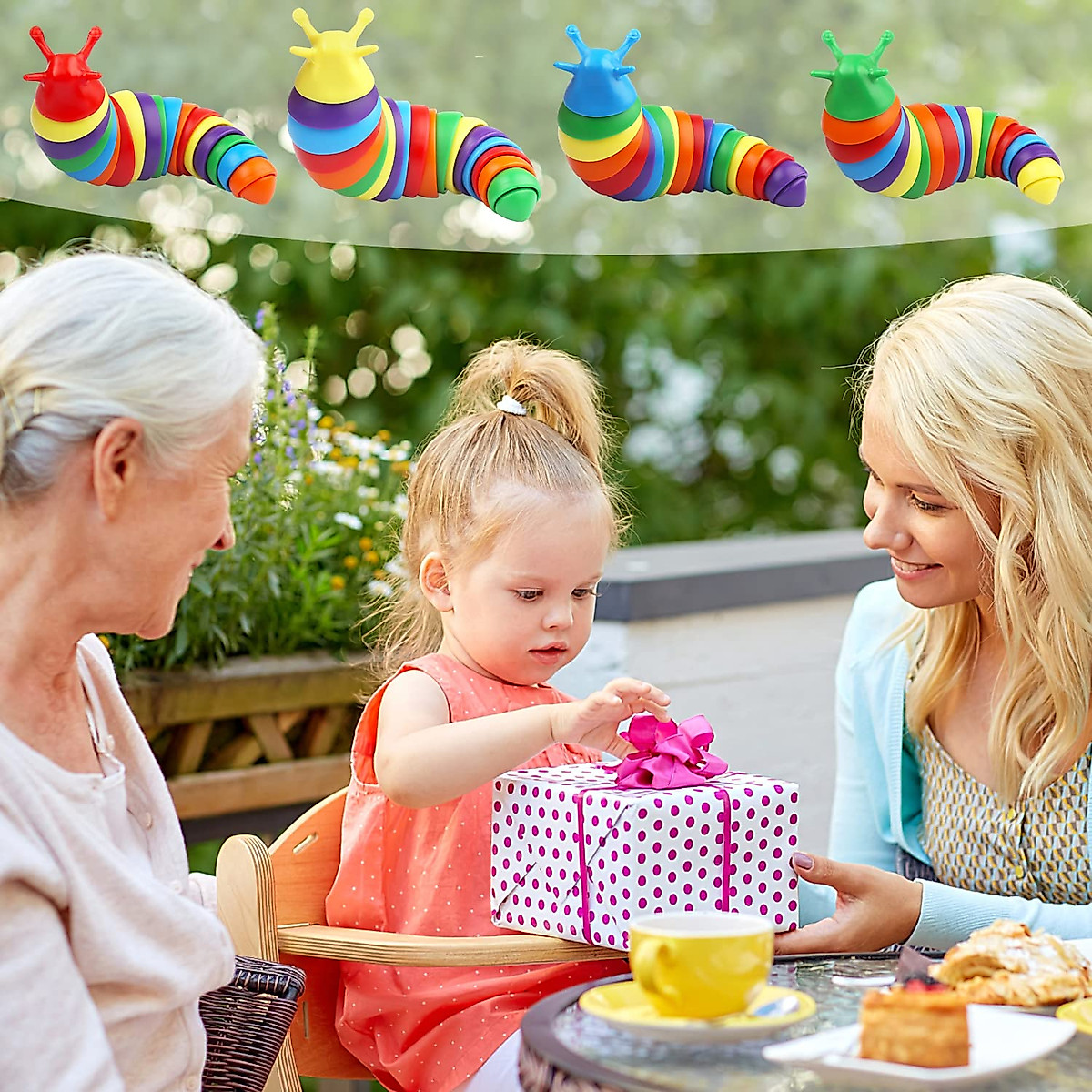 SoulLife 4 Pack Caterpillar Sensory Fidget Toys, Stress Relief Toy for Autistic Children, Autism Fidget Toys for Kids, Fidget Slug Snail Toys Pack Bulk for Kids