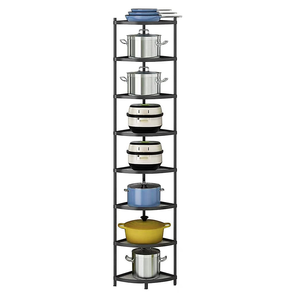 ZANIYO Kitchen Corner Shelf Rack, Multi-layer Pot Rack Storage Organizer Stainless Steel Shelves Shelf Holder (8 Tier)