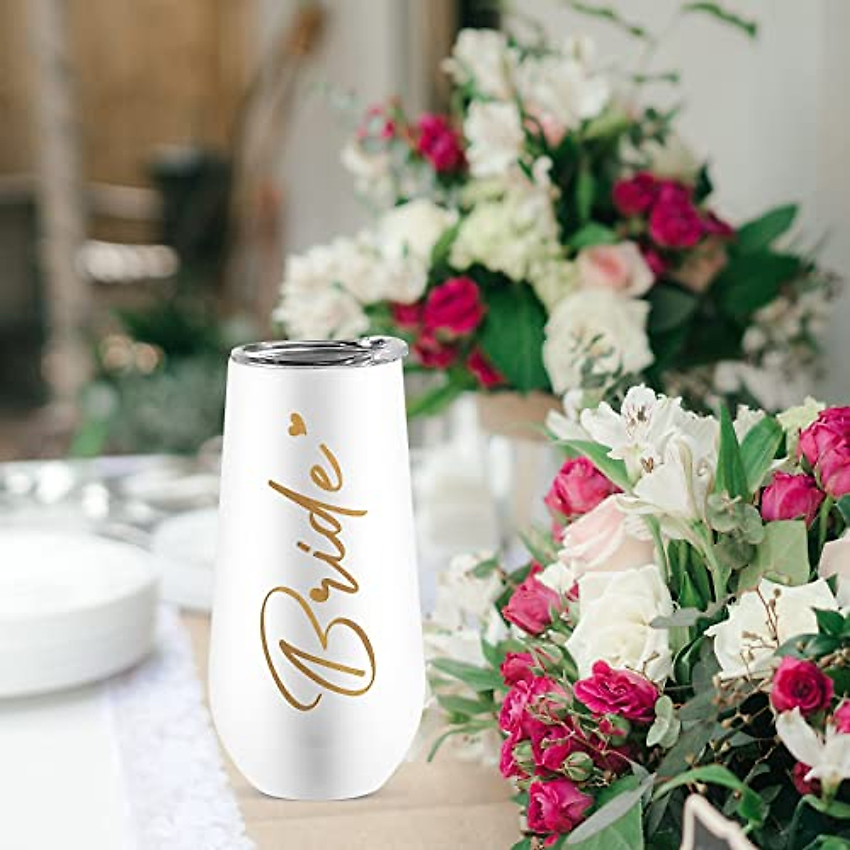 ELEGANTPARK Wedding Gifts for Bride Champagne Flutes Tumbler Wedding Engagement Gifts for Bride Stainless Steel Wine Tumbler White 6 OZ