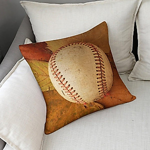 Maple Leaves Baseball Throw Pillow Covers 18×18 Pillowcases Set of 2 Autumn Softball Linen Decorative Square Pillow Case Cushion Covers Standard Size for Sofa Couch Outdoor Bed Pillow Protectors