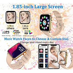 Smart Watch 2023 Answer Make Call, 1.85" Smartwatch for Android iPhone with Voice Control, Heart Rate/ SPO2/Blood Pressure/Sleep Monitor, IP67 Waterproof Step Counter Fitness Tracker for Men Women