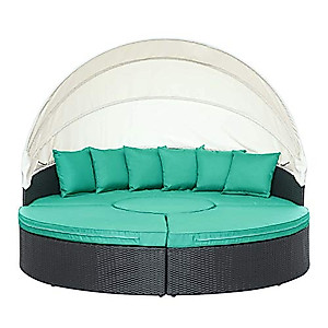 Modway Quest Wicker Rattan Outdoor Patio Canopy Sectional Daybed in Espresso Turquoise
