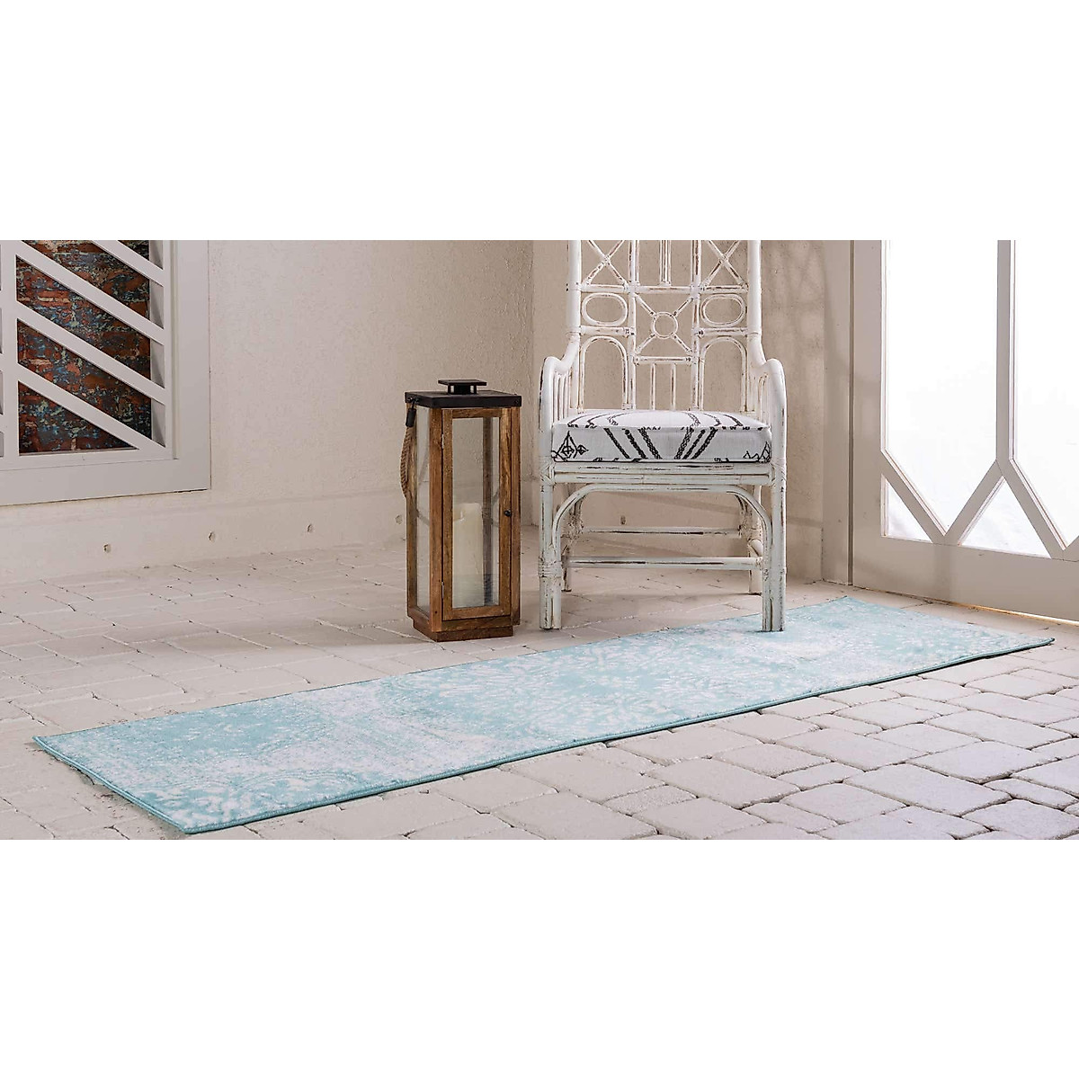 Unique Loom Sofia Collection Area Rug - Grand (2' x 6' 7" Runner, Turquoise/ Ivory)
