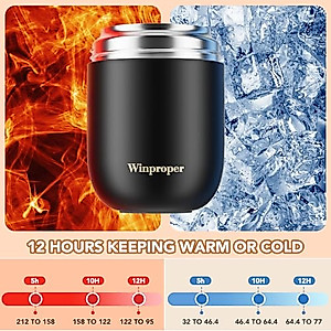 Winproper 16OZ Food Container for Hot Food, Airtight Insulated Food Jar for Adult & Kids, Stainless Steel Vacuum Lunch Container, Kids Lunch Cup with Spoon, School, Office, Picnic, Outdoor, Black