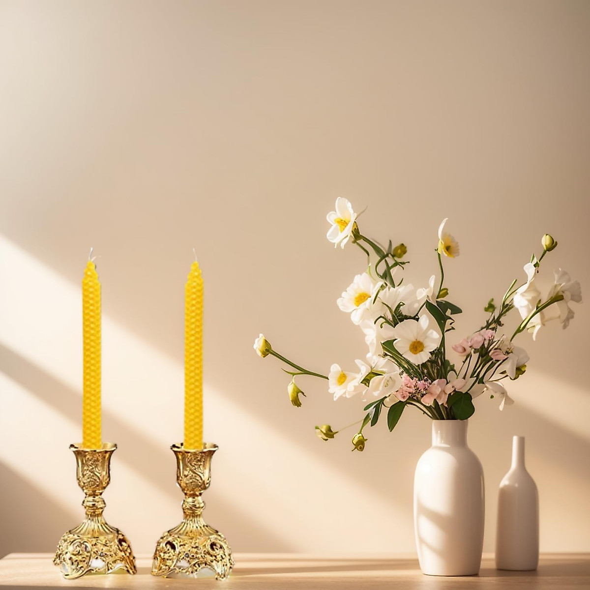 Set of 14 Beeswax Taper Candles, 9 Inch Premium Quality Smokeless Candles, Beeswax Candle for Home Gift Ideas Uncented Long Candles for Household, Wedding, Party, and Home Décor