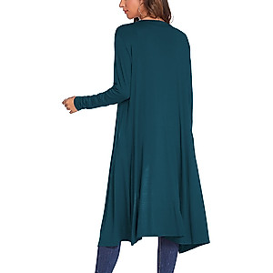 Bluetime Women Plus Size Maxi Cardigan Long Sleeve Open Front Cardigan Lightweight Sweater (XXXXL, Teal Blue)