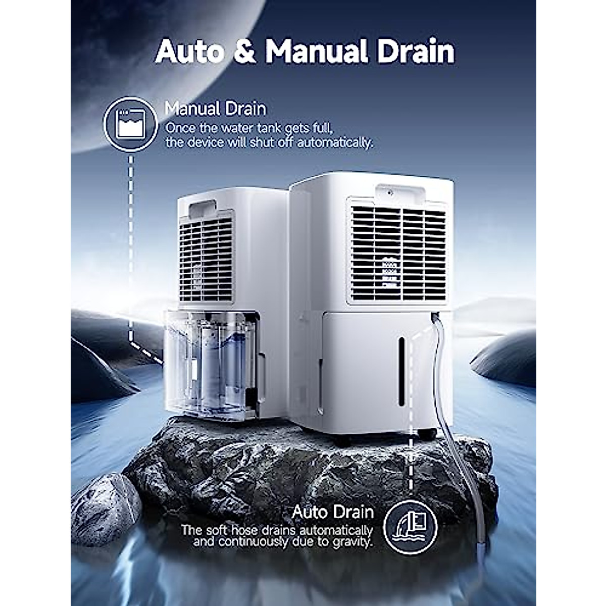 Dehumidifier for Home and Basement for 2000Sq.Ft, 25 Pints Dehumidifiers for bathroom, Large Room, Water Tank Capacity with Drain Hose, Intelligent Humidity Control, Childlock, Laundry Dry