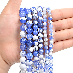 NHBT YU 6/8/10mm Natural Stone White Blue Fire Agate Round Beads Loose Spacer Bead for Jewelry Making DIY Accessories T87 (Color : H8611, Item Diameter : 6mm)