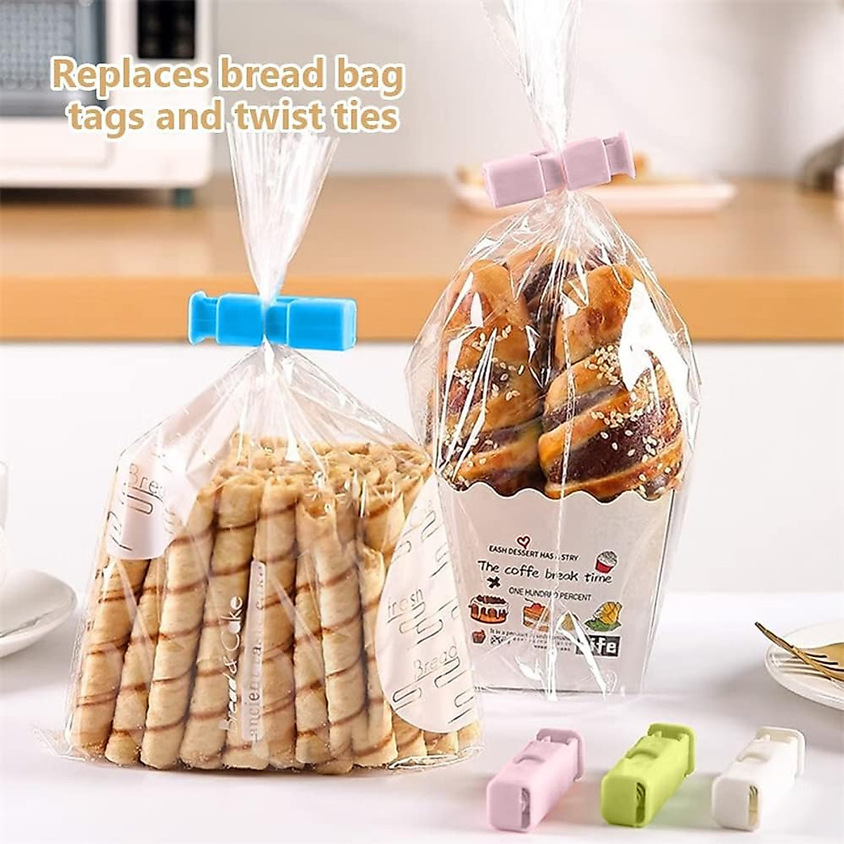 4Pcs Bread Bag Seal Clip Squeeze and Lock Bread Bag Clips for Food Storage, Reusable Easy Squeeze & Lock for Snack Food Bread Bag, Plastic Bag Clip Strong Moistures-Proof Fresh-Keeping Sealing Clip