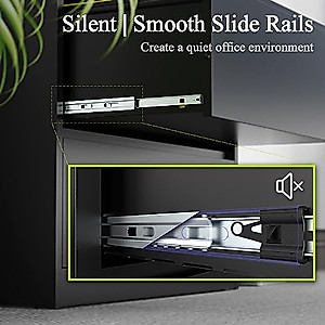 Hak 2 Drawer Lateral File Cabinet with Lock, Black Metal Filing Cabinet for Home Office, Locking Office File Cabinet for Hanging Files Letter/Legal/F4/A4 Size