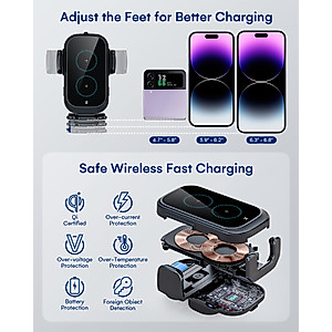 Wireless Car Charger, ZEEHOO DUOXX Dual Coils 15W Fast Charging Auto-Clamping Car Mount, Dash& Vent Wireless Car Phone Charger Holder for iPhone 15 14 13 12, Samsung Z Flip 4 3, S23+, etc