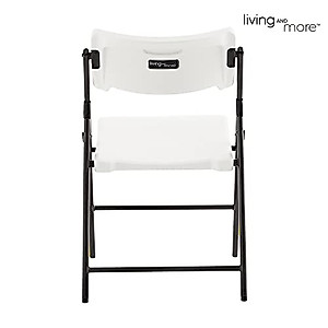 Living and More Commercial Folding Chair, Ergonomic Swiveling Back, Indoor Outdoor Use, 350-Pound Capacity, 1 Pack, White