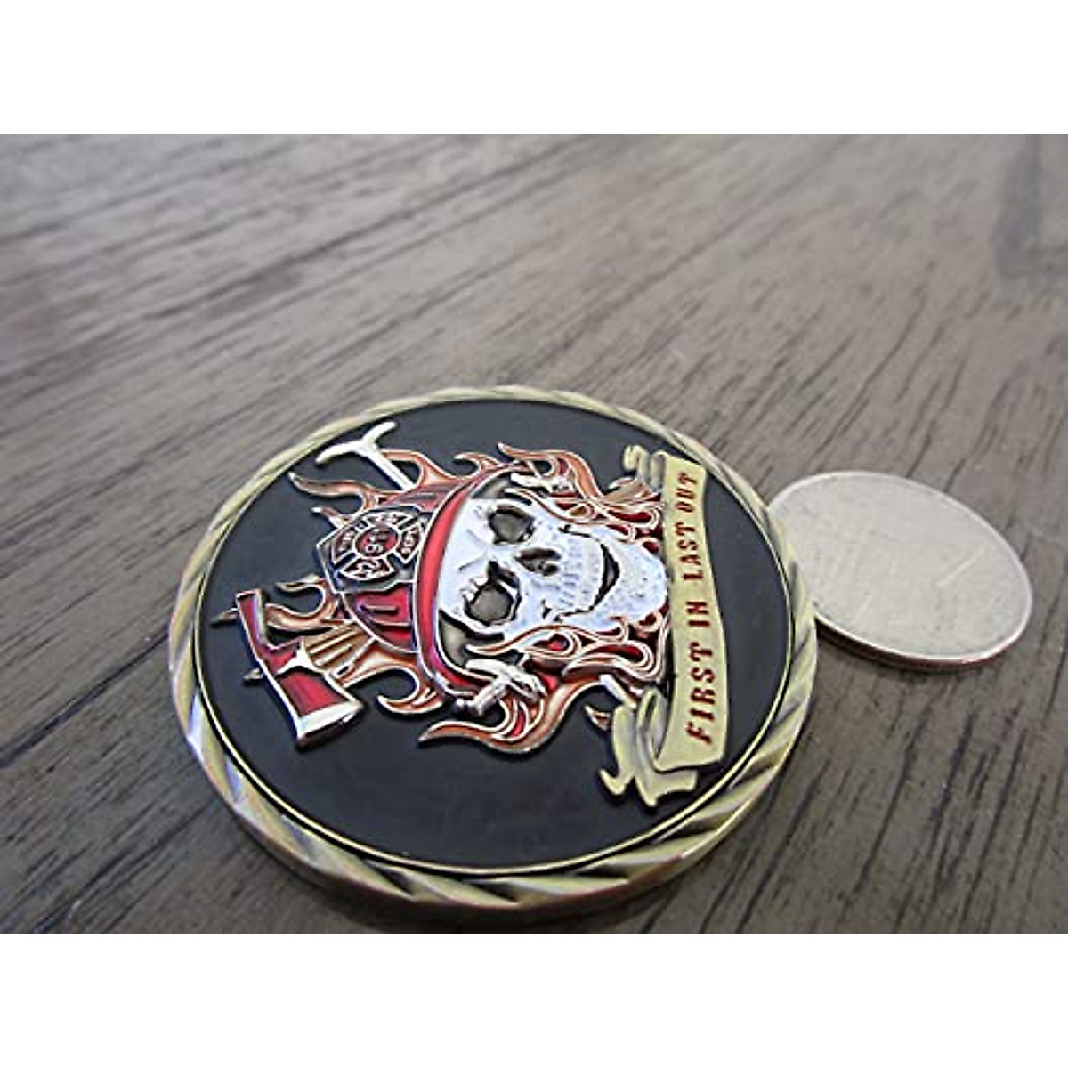 Firefighter Fireman First Responder First in Last Out 911 Skull Challenge Coin