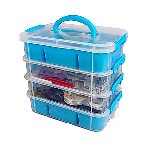 Bins & Things Ultimate Storage Containers Bundle Each with 2 Trays - Blue/Grey - Craft Storage/Craft Organizers and Storage - Bead Organizer Box/Art Supply Organizers.