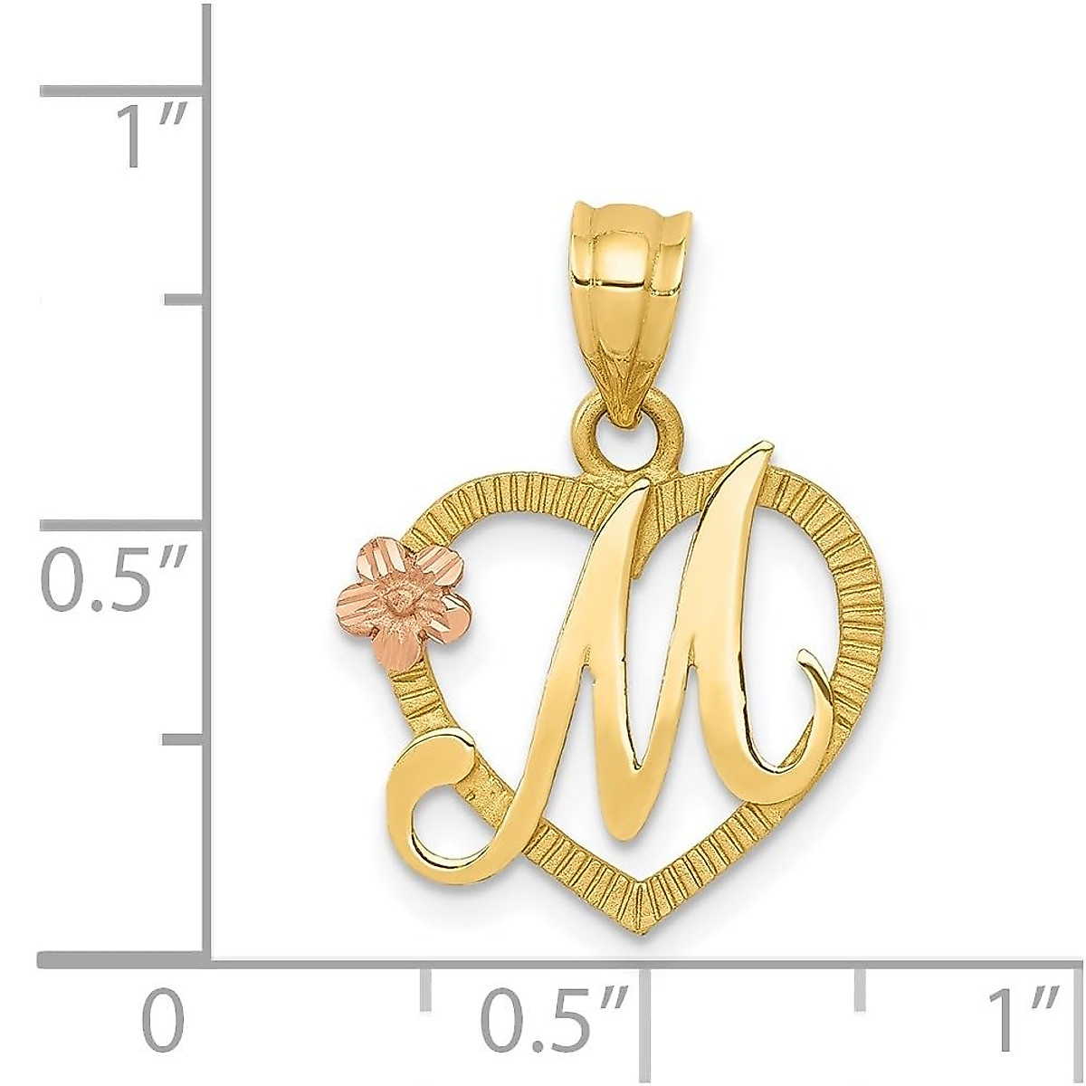 Diamond2Deal 14k Gold Two-Tone Heart Letter M Initial Pendant
