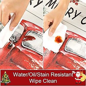 Ileading Red Truck Xmas Tree Kitchen Rugs and Mats Set of 2 Merry Christmas Anti Fatigue Kitchen Floor Mat Farmhouse Wood Grain Comfort Standing Mat Waterproof Kitchen Sink Mat for Floor Kitchen Home