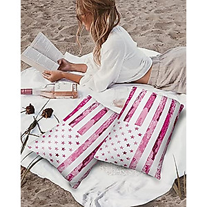 Funnywall88 Waterproof Throw Pillow Covers Set of 2 Independence Day Pink Camo American Flag Patriotic Couch Pillow Cases Outdoor Sofa Cushion Cover Home Decor for Bed Living Room, 20" x 12"