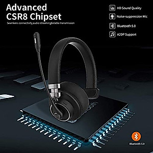 Truck Driver Bluetooth Headset/Office Headset, BT5.0 Wireless Over The Head Headset with Extra Boom Noise Cancelling Mic for Cell Phones,Call Center, Skype, VoIP, Home Work,Trucker