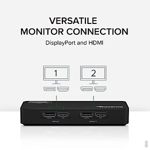 Plugable 4K DisplayPort and HDMI Dual Monitor Adapter for USB 3.0 and USB-C, Compatible with Windows and ChromeOS