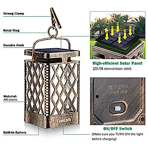 TomCare Solar Lights Outdoor Flickering Flame Solar Lantern Outdoor Hanging Lanterns Decorative Outdoor Lighting Solar Powered Waterproof LED Flame Lights for Patio Garden Deck, 2 Pack(Bronze)