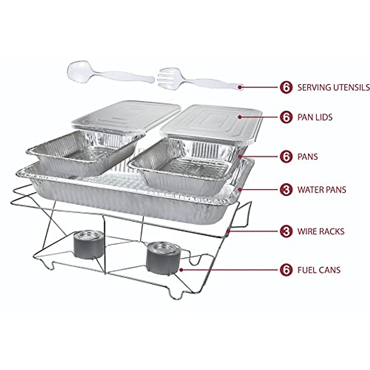 Chafing dish buffet set disposable 30 Piece Party Serving Kit Includes Chafing Kits With Lids and Serving Utensils For All Types Of Parties And Events | Disposable Party Set