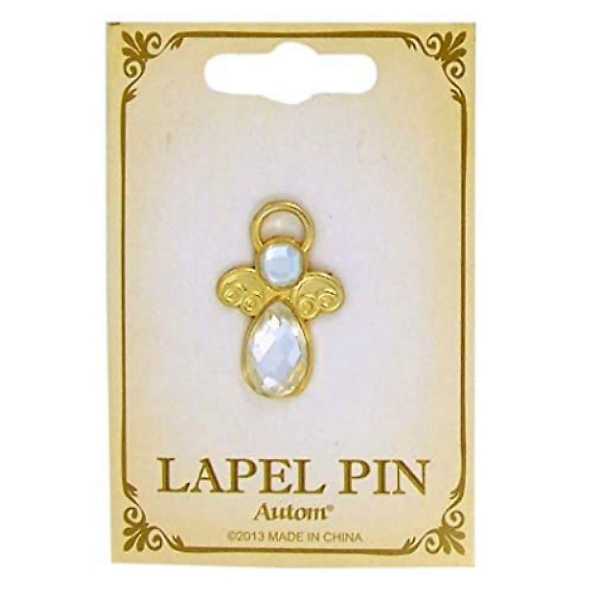 Gold Toned Glass Angel Lapel Pins, 1 Inch, Pack of 5