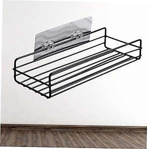 FUNOMOCYA Iron Storage Rack Storage Shelves Storage Shelf Self-Adhesive Storage Rack Kitchen Organizer Wall Mount Rack Black