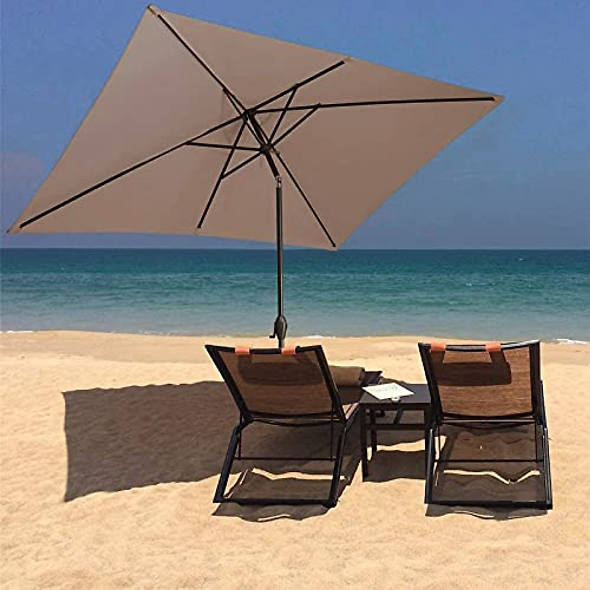 Patio Umbrella Square Outdoor Market Table Umbrella with Push Button Tilt and Crank, 6ft Patio Umbrellas for Porch/Poolside/Lawn/Doorway, Portable Garden Umbrella Parasol (Color : Light Brown)