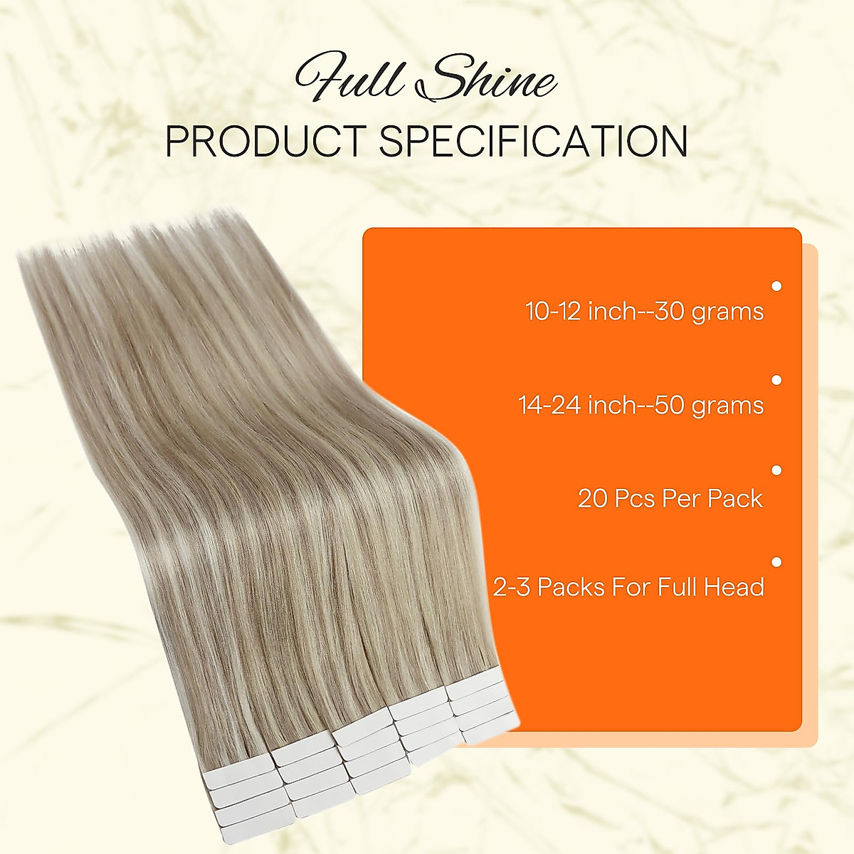 Full Shine Tape in Hair Extensions Human Hair 18 Ash Blonde Highlight 613 Blonde Double Sided Tape in Hair Extensions 12 Inch Invisible Straight Hair Extensions Tape in 30G 20Pcs Tape in Extensions