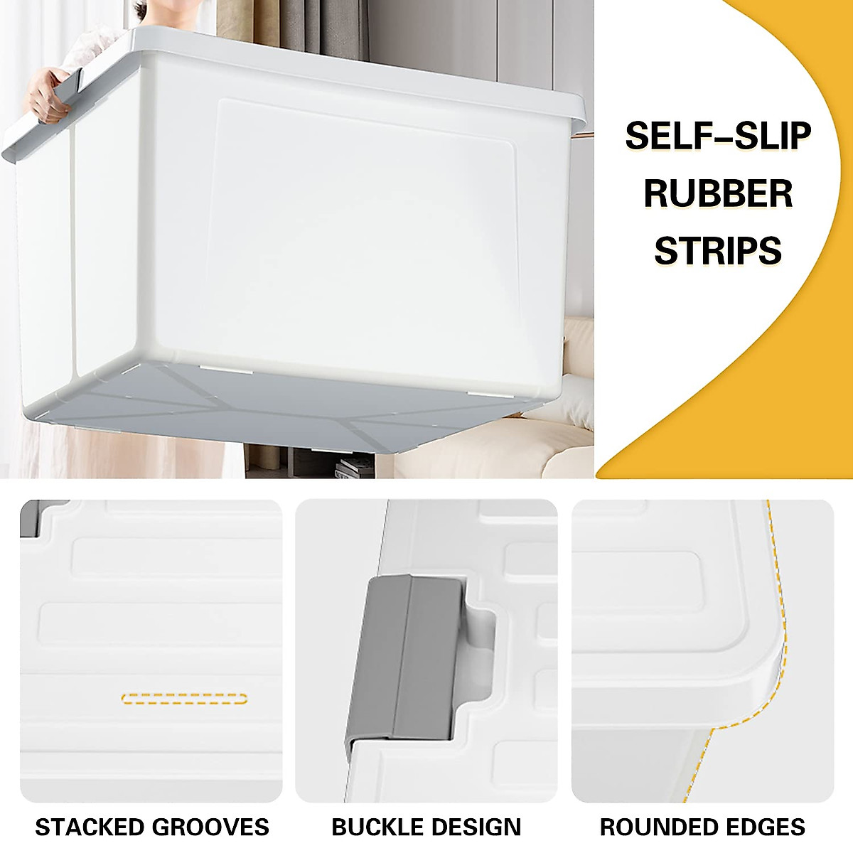 AnHome Heavy Duty Storage Container Clear Plastic Storage Bins Waterproof Foldable Utility Tote Organizing Container Box with Buckle Down Lid Collapsible Storage Box for Clothes Garage Outdoor Etc