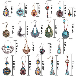 Duufin 20 Pairs Bohemian Vintage Drop Dangle Earrings Boho Earrings Set Statement Earrings National Style Alloy Long Boho Dangle Earrings for Women