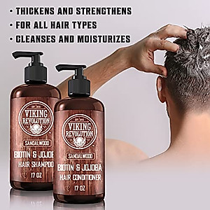 Viking Revolution Sandalwood Shampoo and Conditioner Set with Biotin and Jojoba Oil - Mens Shampoo and Conditioner Set - Natural Hair Shampoo and Hair Conditioner for Men with Vitamin B5 (17 Oz)