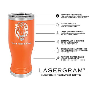 LaserGram 14oz Vacuum Insulated Pilsner Mug, Horseshoe Plain, Personalized Engraving Included (Orange)