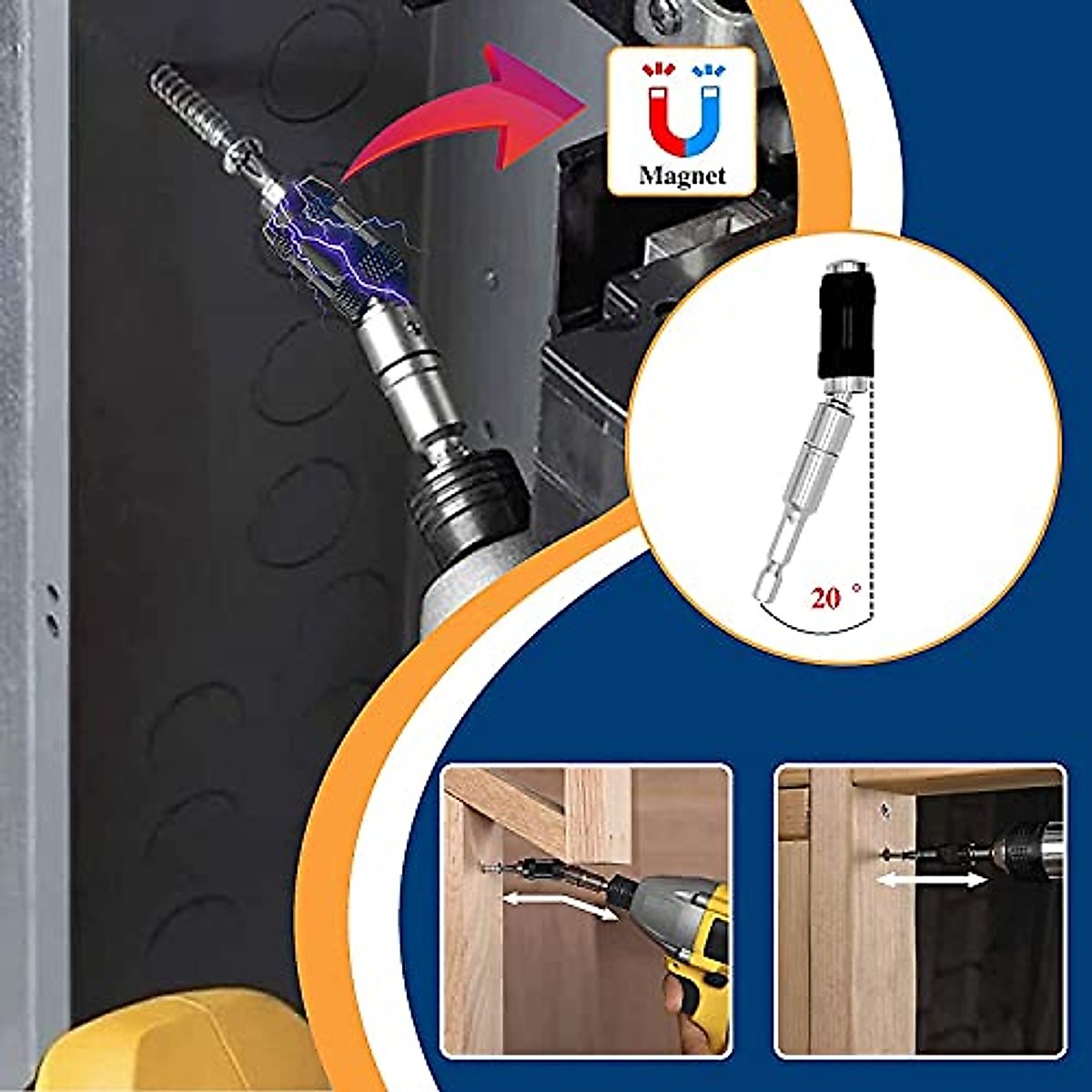 MXiiXM® Flexible Drill Bit Extension Pivot Bit Holder Set, 3Pcs Drill Bit Holder and 2Pcs Hex Pivoting Bit Tip Holder with Ring, Flexible Magnetic Screwdriver Bit for Tight Spaces or Corners