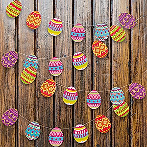 Whaline Easter Egg Garland Kit Easter Banner Decoration Happy Easter Banner Bunting Hanging Easter Egg Paper Cutout for Easter Farmhouse Banner Spring Themed Party Favors Supplies Mantle Fireplace