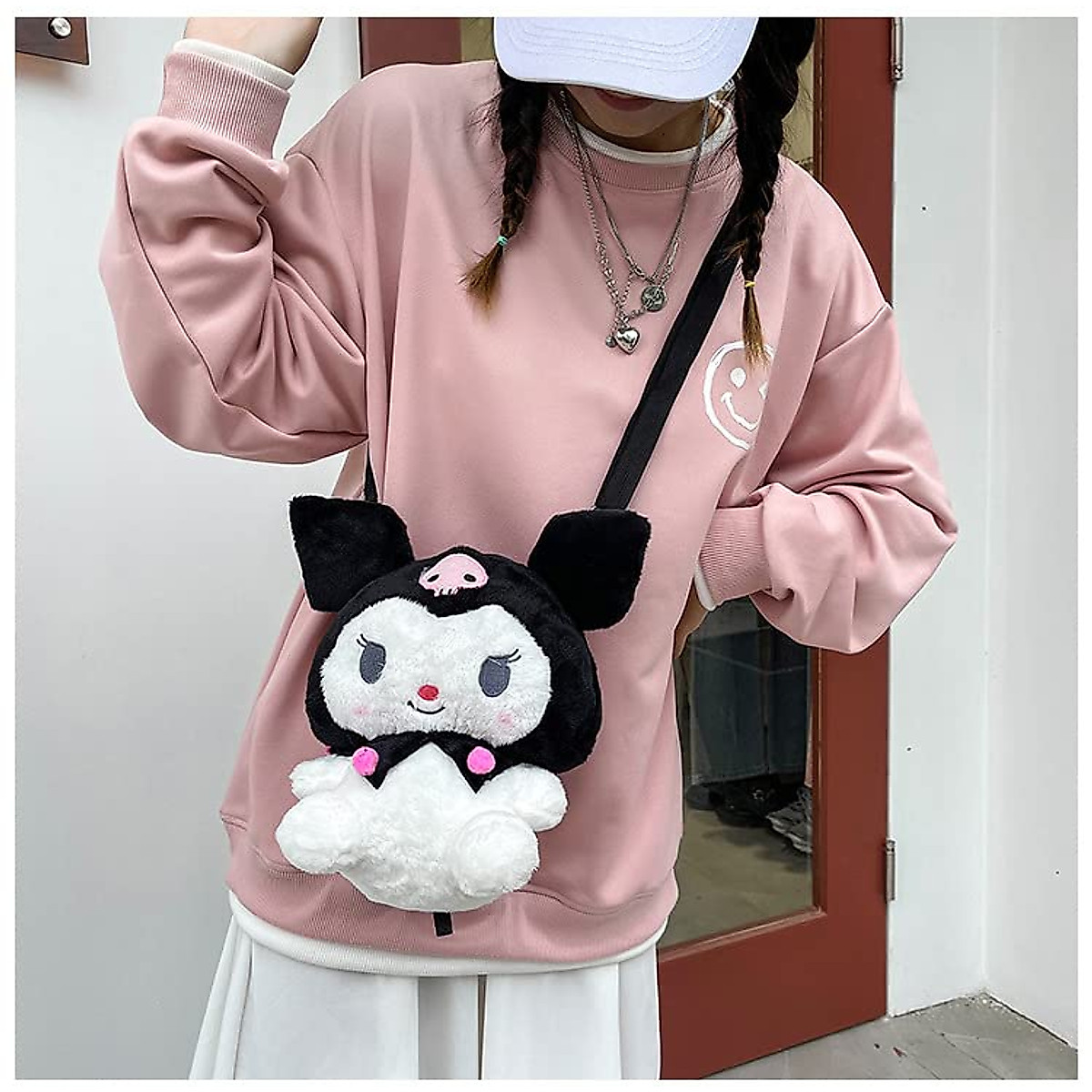 Hipi-shop Crossbody Bags for Women Furry doll Lolita bag zipper cute canvas bag Purses and Handbags Canvas shoulder Bag, Black