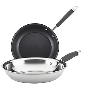 Anolon Advanced Triply Stainless Steel Frying Pan Set / Fry Pan Set / Skillet Set - 10.25 Inch and 12.75 Inch , Silver
