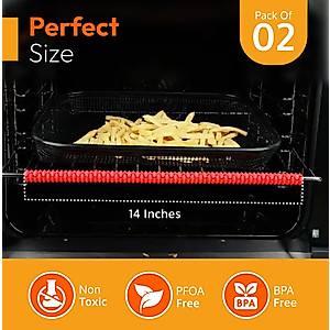 Silicone Oven Rack Shields Guards - Heat Resistant Oven Protector Oven guards for racks side heat shield for toaster oven Protect Against Burns and Scars | 14 Inches Long (Red)