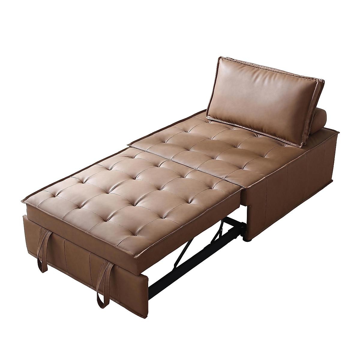 Hlcodca Convertible Pull Out Sleeper Sofa Bed, Modern PU Leather 2-in-1 Single Lazy Sofa, Ottoman with Backrest and Pillow for Living Room, Bedroom, Office, Lounge (Brown-006)