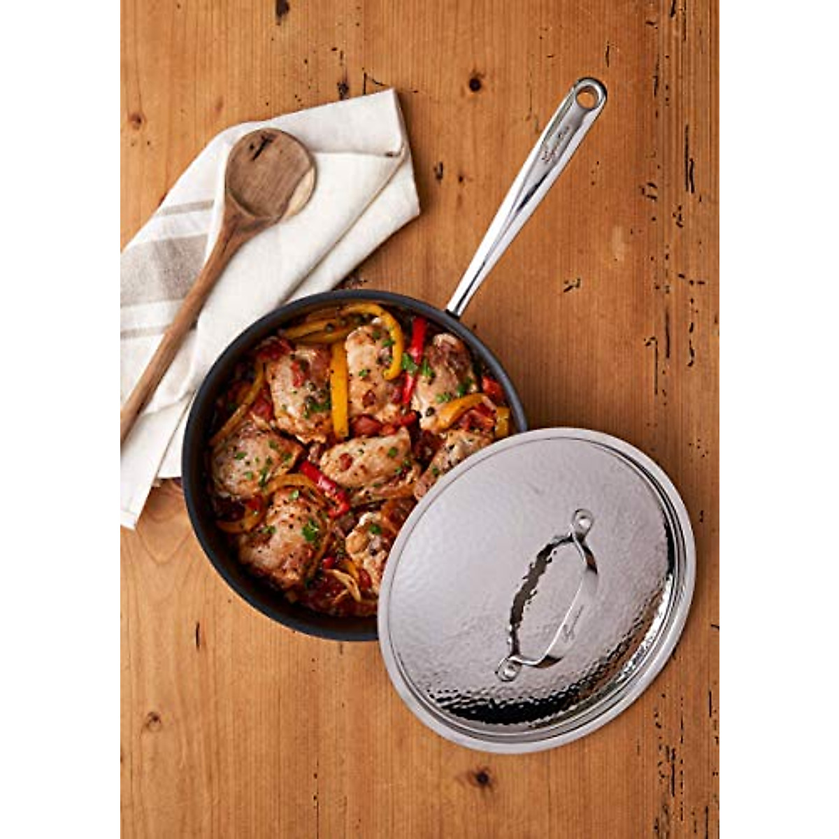 Lagostina Nera Hard Anodized Nonstick 2-Quart Saucepan with Hammered Stainless Steel Lid, Dishwasher Safe Cookware,Grey