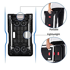 Double Rhombus Folding Hand Truck Platform Truck 330 Lbs Heavy Duty Dolly Cart with Wheels, Fully Folded Push Cart, Portable Trolley Utility Cart for Easy Storage, Garage Moving Shopping Home Office